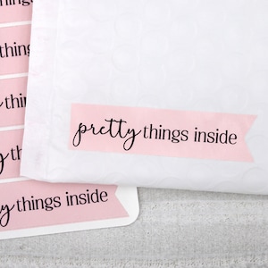 Pretty Things Inside Stickers, Pink Happy Mail Sticker, Thank You for ...
