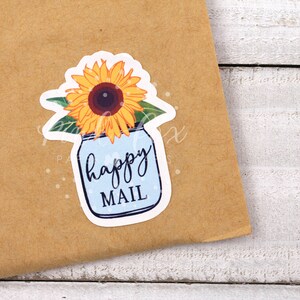 Sunflower Mason Jar Stickers, Happy Mail Sunflower Sticker, Small ...