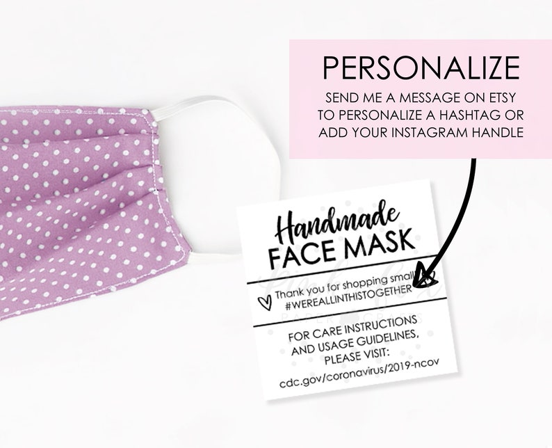 PRINTABLE Face Mask Care Card Handmade Face Mask Tag Cloth - Etsy