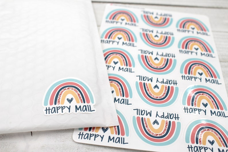 Happy Mail Rainbow Stickers Thank You For Shopping Small | Etsy