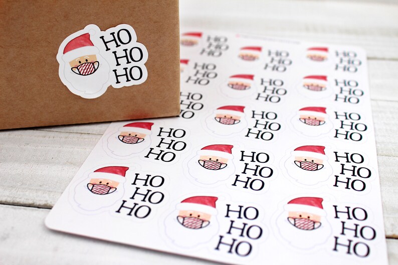 Santa Face Mask Ho Ho Ho Stickers Happy Mail Stickers | Etsy