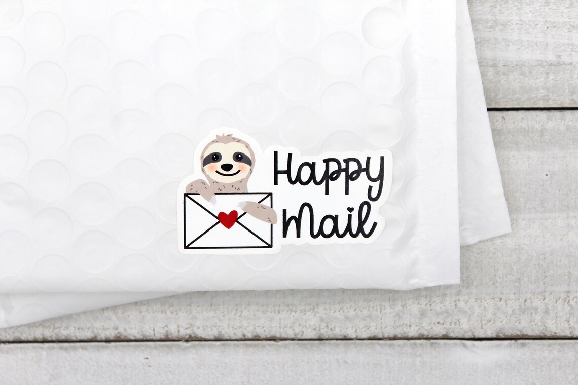 Sloth Happy Mail Stickers Cute Sloth Mail Sticker Thanks for - Etsy