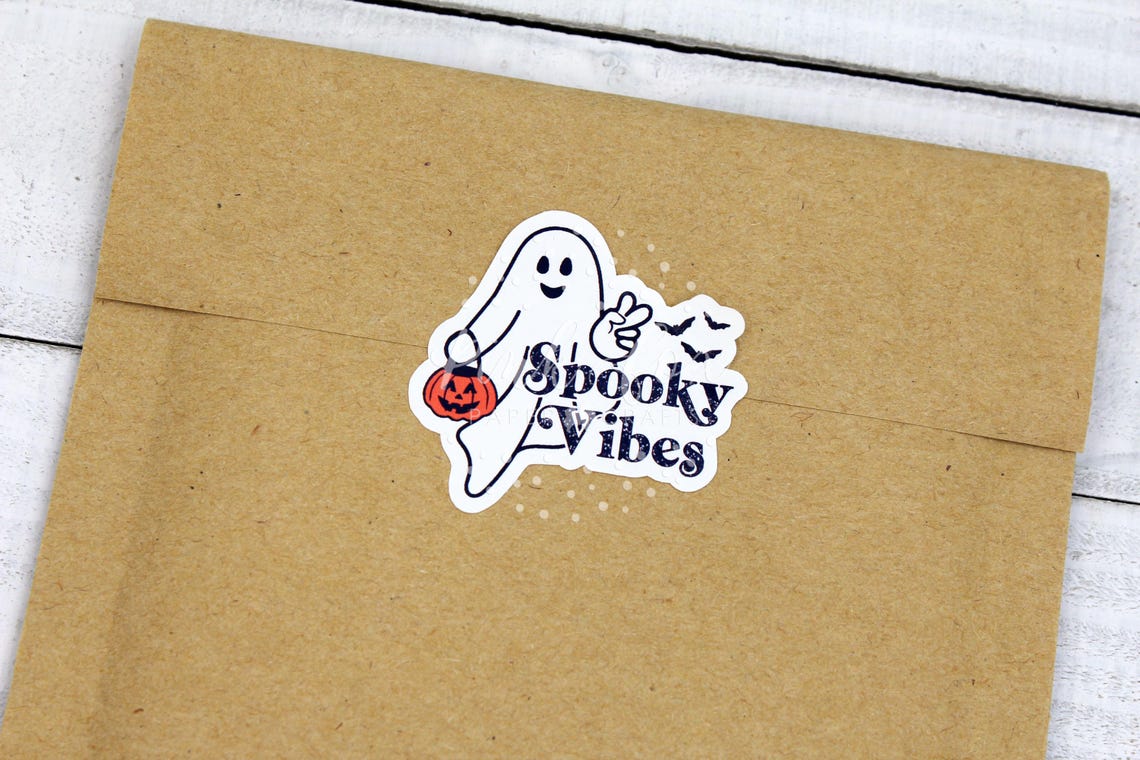 Spooky Vibes, Groovy Peace Ghost Halloween Sticker, Retro Fall ...