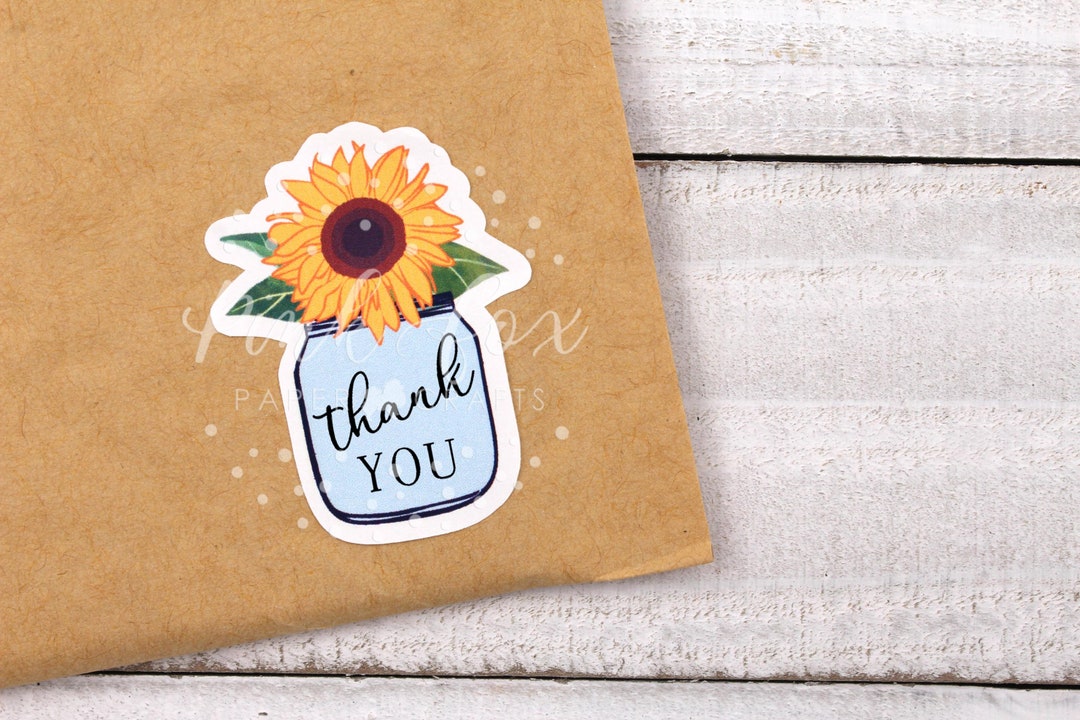 Thank You Sunflower Stickers, Mason Jar Sunflower Sticker, Small ...