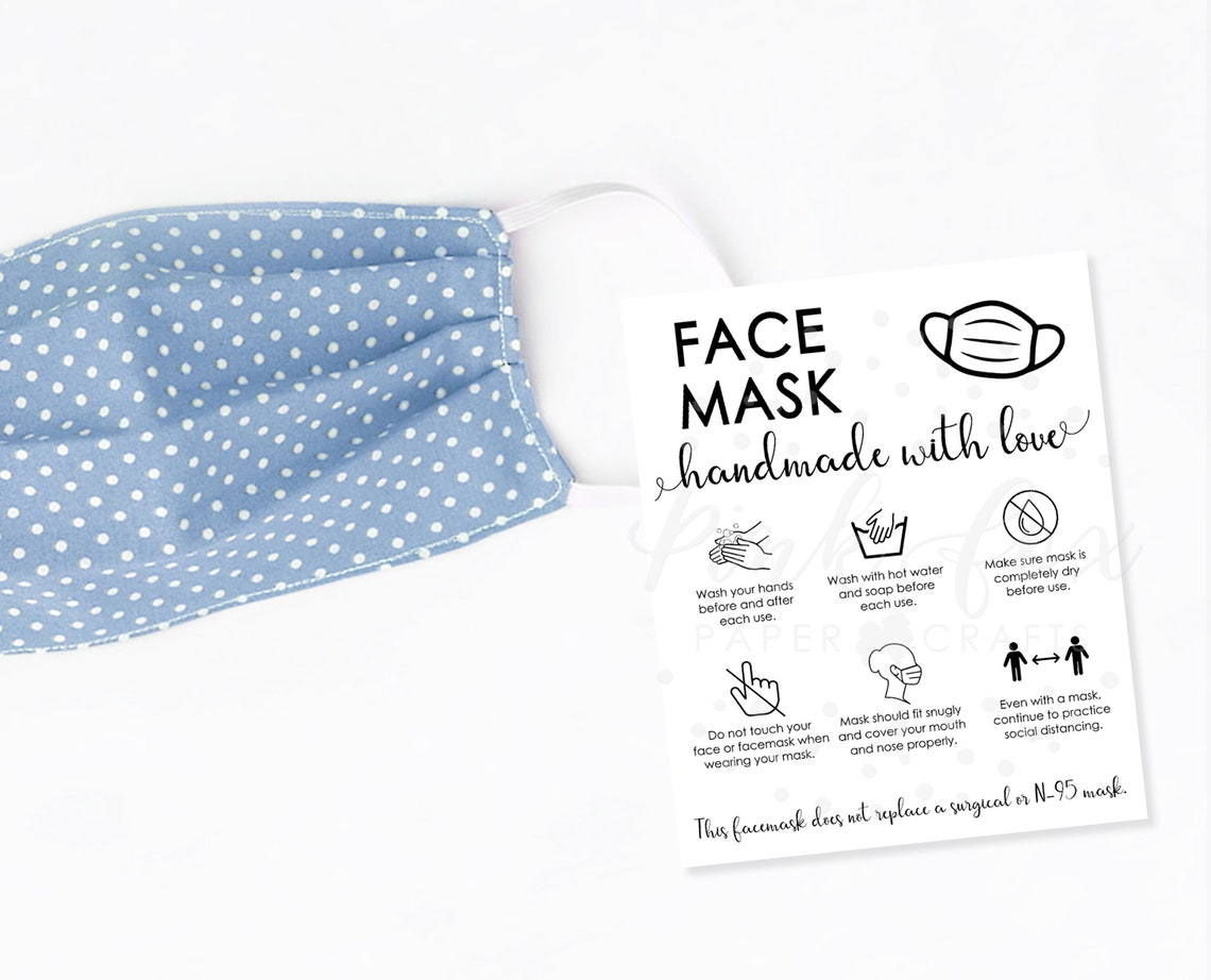 PRINTABLE Face Mask Care Card Handmade Face Mask Tag Cloth - Etsy