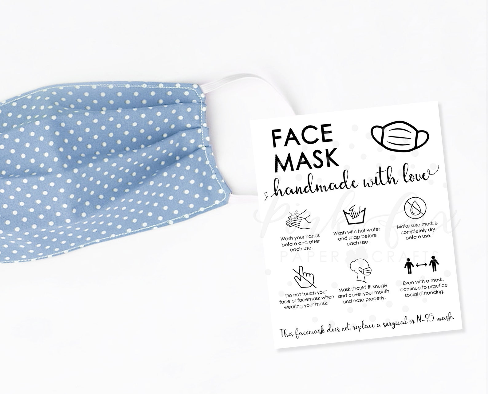 PRINTABLE Face Mask Care Card, Handmade Face Mask Tag, Cloth Face Mask ...