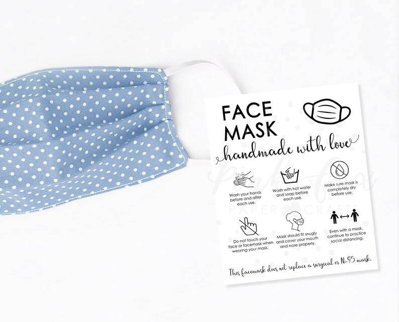 PRINTABLE Face Mask Care Card, Handmade Face Mask Tag, Cloth Face Mask ...