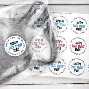 Happy Face Mask Mail Sticker, Stay Safe Stay Healthy, Handmade Face ...
