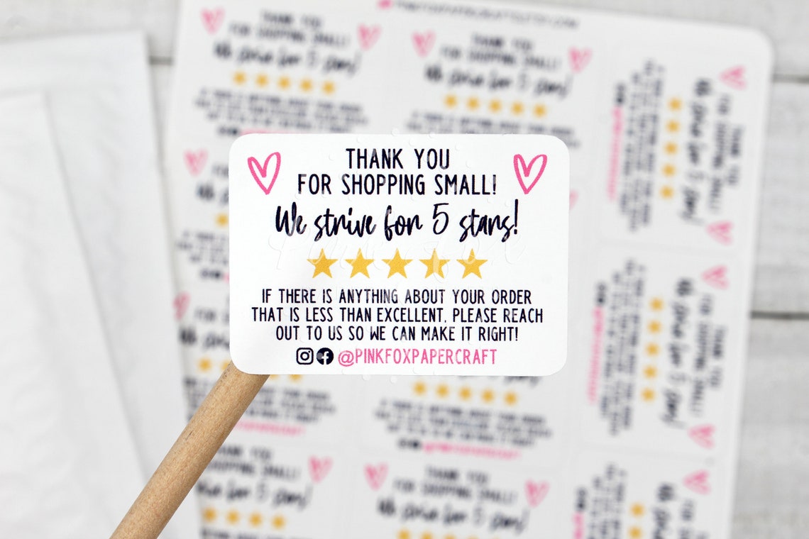 We Strive for Five Stars Thank You for Shopping Small Review - Etsy