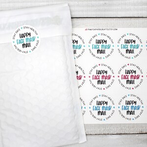 Happy Face Mask Mail Sticker, Stay Safe Stay Healthy, Handmade Face ...