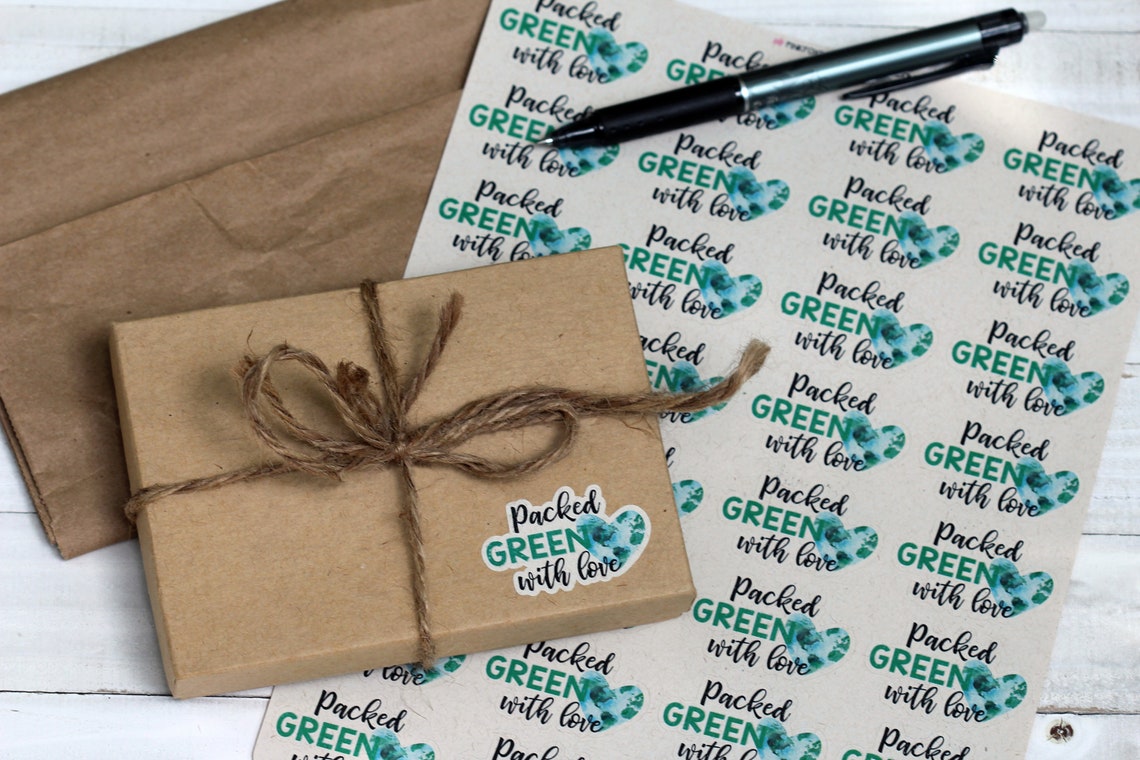 Packed Green With Love Recycled Packing Stickers Reused - Etsy