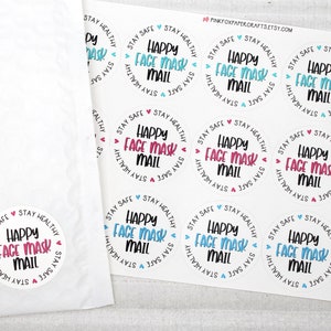 Happy Face Mask Mail Sticker, Stay Safe Stay Healthy, Handmade Face ...