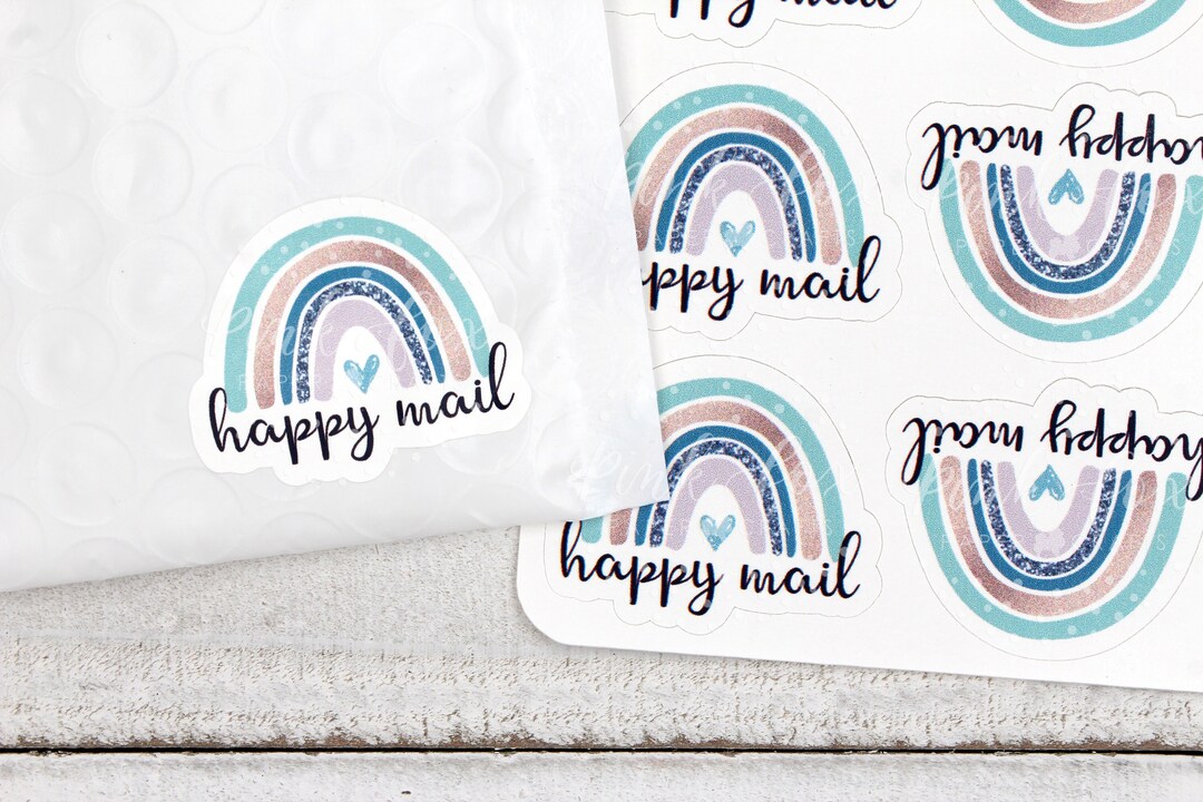 Happy Mail Rainbow Sticker, Turquoise Rainbow Sticker, Thank You for ...