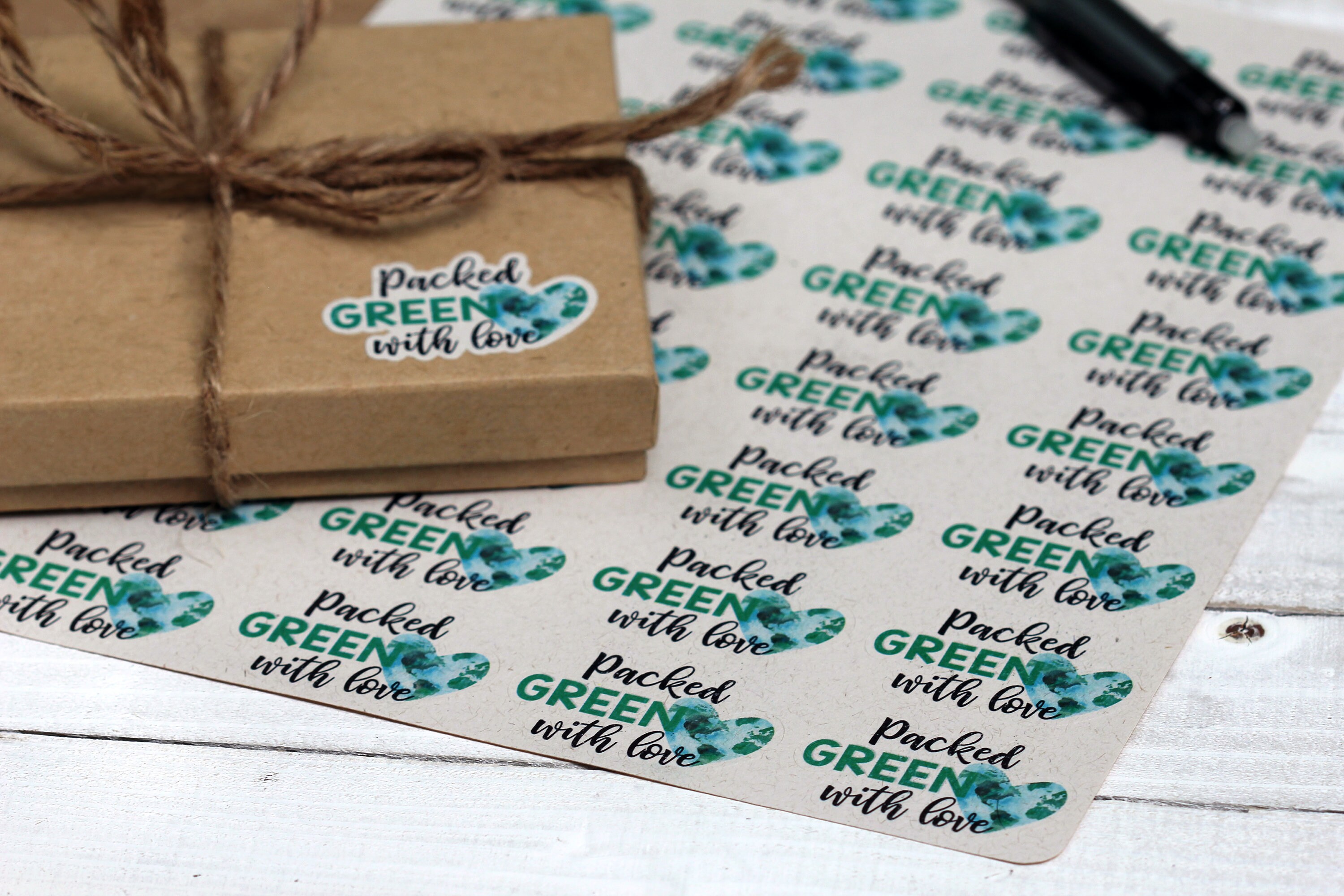Packed Green With Love, Recycled Packing Stickers, Reused Packaging Box ...