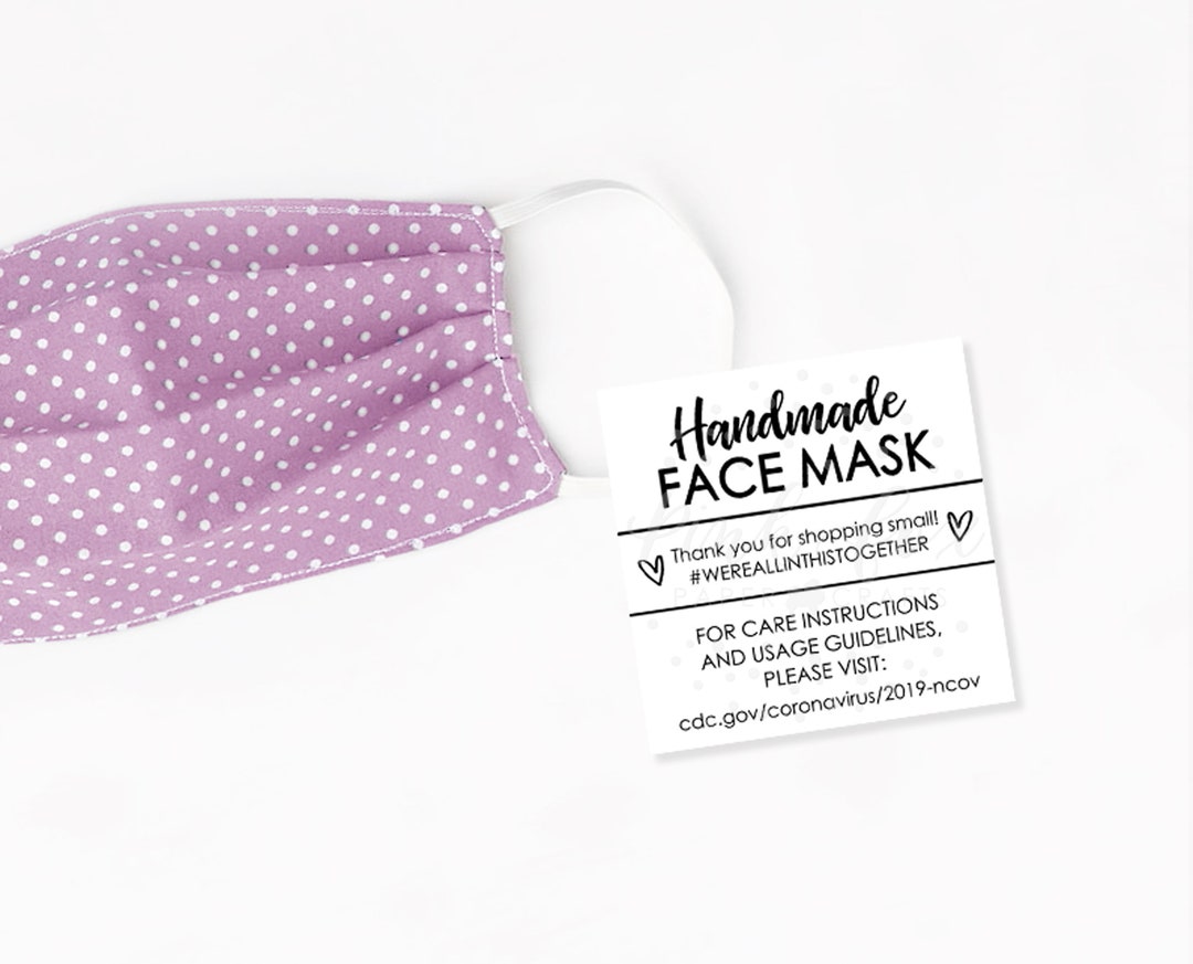 PRINTABLE Face Mask Care Card, Handmade Face Mask Tag, Cloth Face Mask ...