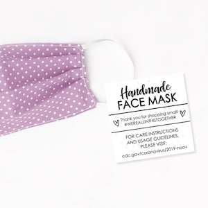PRINTABLE Face Mask Care Card, Handmade Face Mask Tag, Cloth Face Mask ...