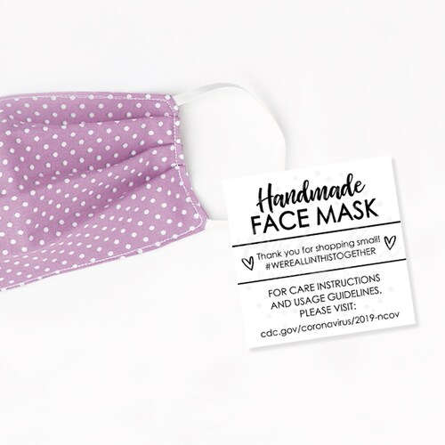 PRINTABLE Face Mask Care Card Handmade Face Mask Tag Cloth - Etsy