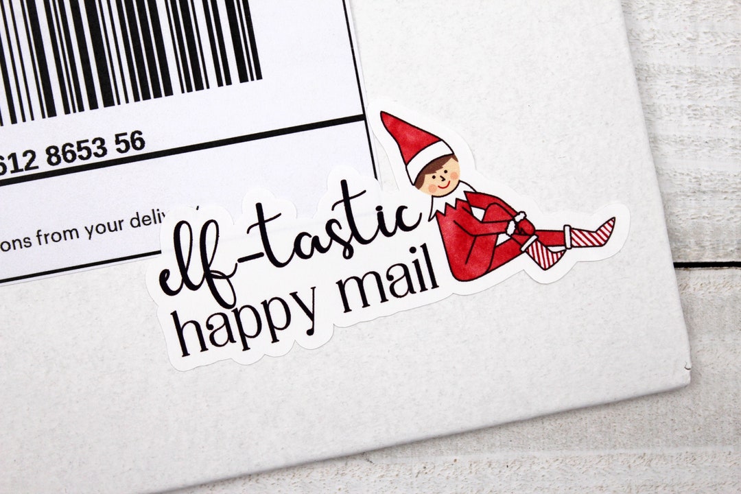 Elf-tastic Happy Mail Sticker, Cute Elf Christmas Holiday Happy Mail ...