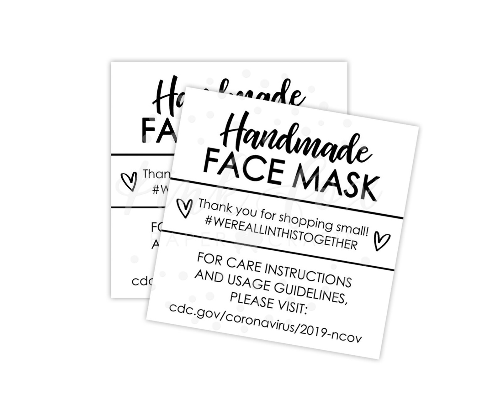 PRINTABLE Face Mask Care Card Handmade Face Mask Tag Cloth - Etsy