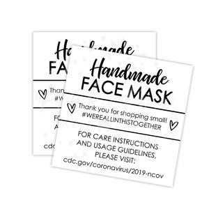 PRINTABLE Face Mask Care Card, Handmade Face Mask Tag, Cloth Face Mask ...