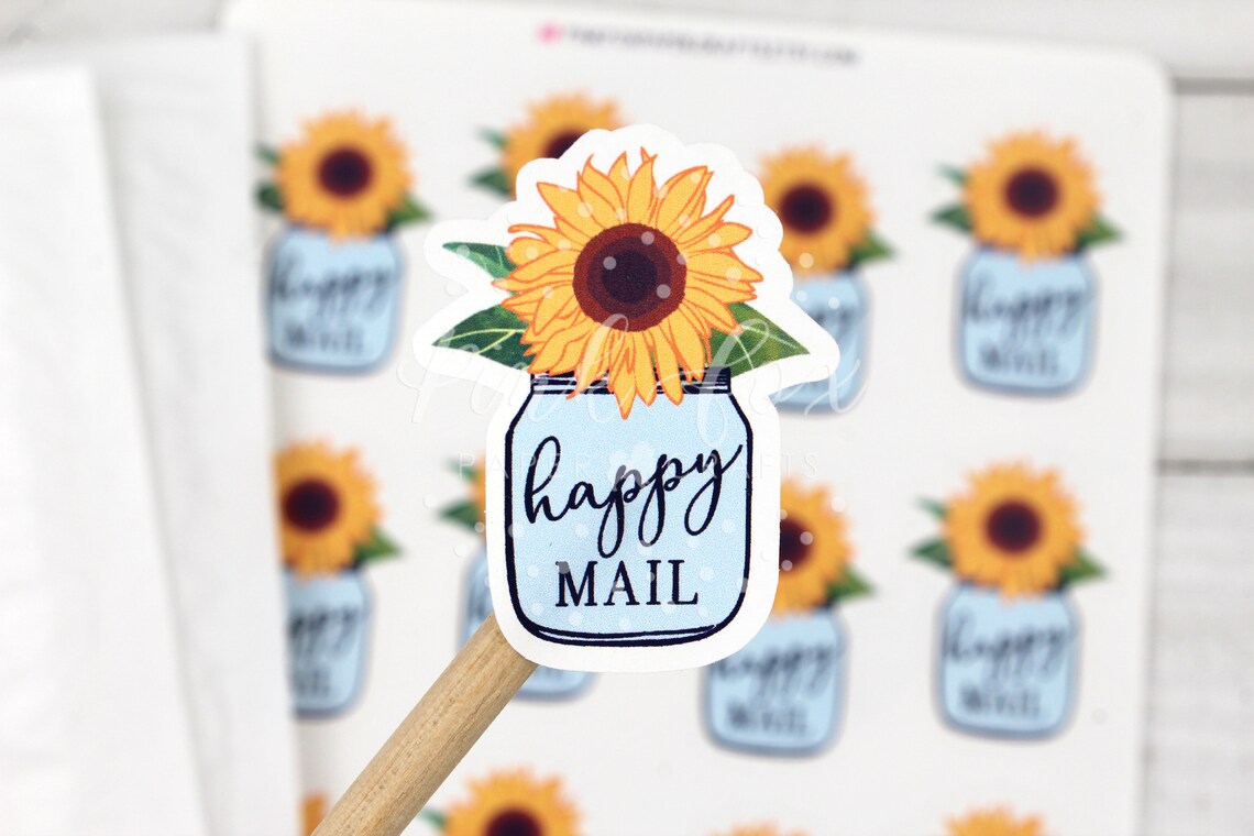 Sunflower Mason Jar Stickers Happy Mail Sunflower Sticker - Etsy