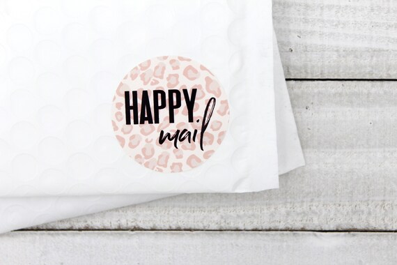 Happy Mail Leopard Sticker Pink Mauve Happy Mail Packaging | Etsy