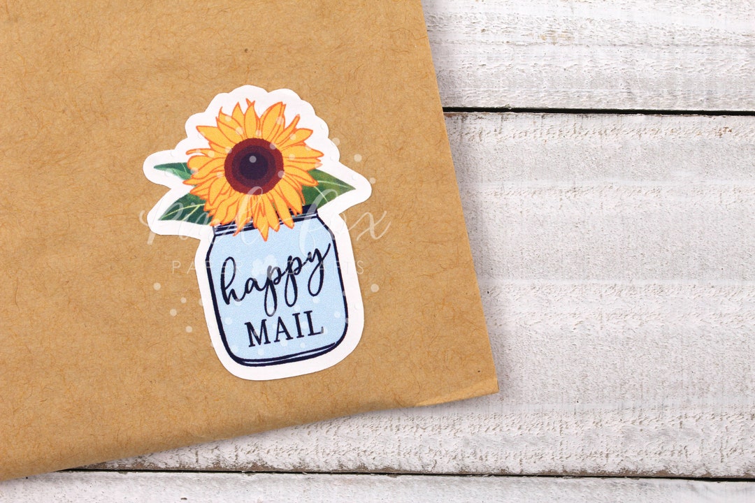 Sunflower Mason Jar Stickers, Happy Mail Sunflower Sticker, Small ...