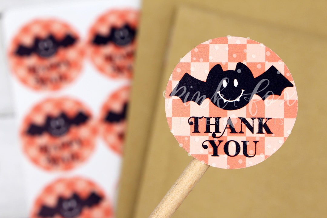 Smiley Bat Thank You Stickers, Halloween Fall Stickers, Happy Mail ...