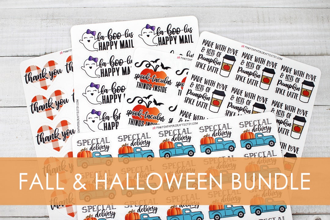 Fall & Halloween Sticker Bundle, Happy Mail Sticker Set, Thank You ...