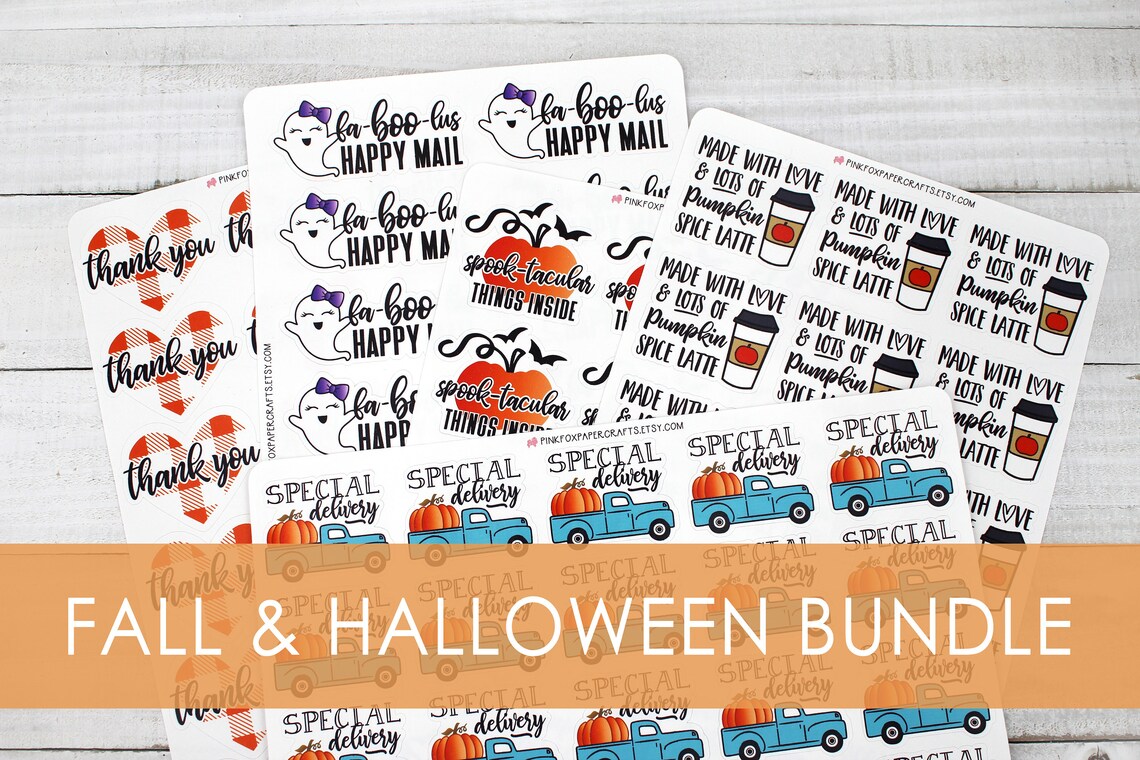 Fall & Halloween Sticker Bundle, Happy Mail Sticker Set, Thank You ...