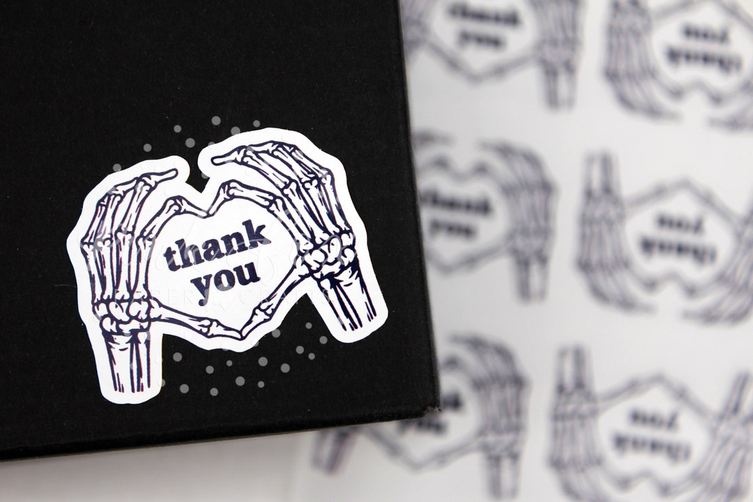 Skeleton Heart Hands Thank You Stickers, Happy Mail Sticker, Halloween ...