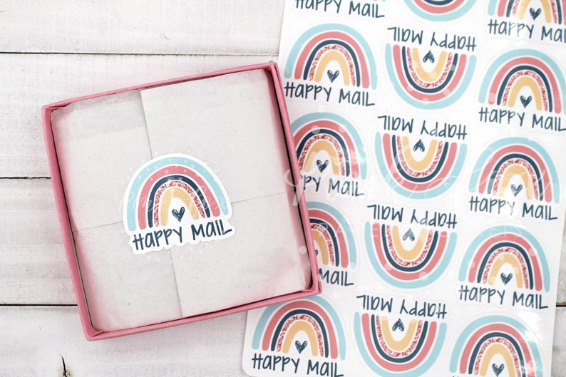 Happy Mail Rainbow Stickers Thank You for Shopping Small - Etsy