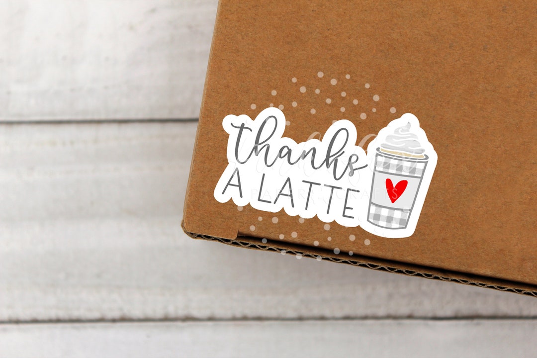 Thanks A Latte Sticker, Latte Coffee Heart Stickers, Happy Mail Sticker ...