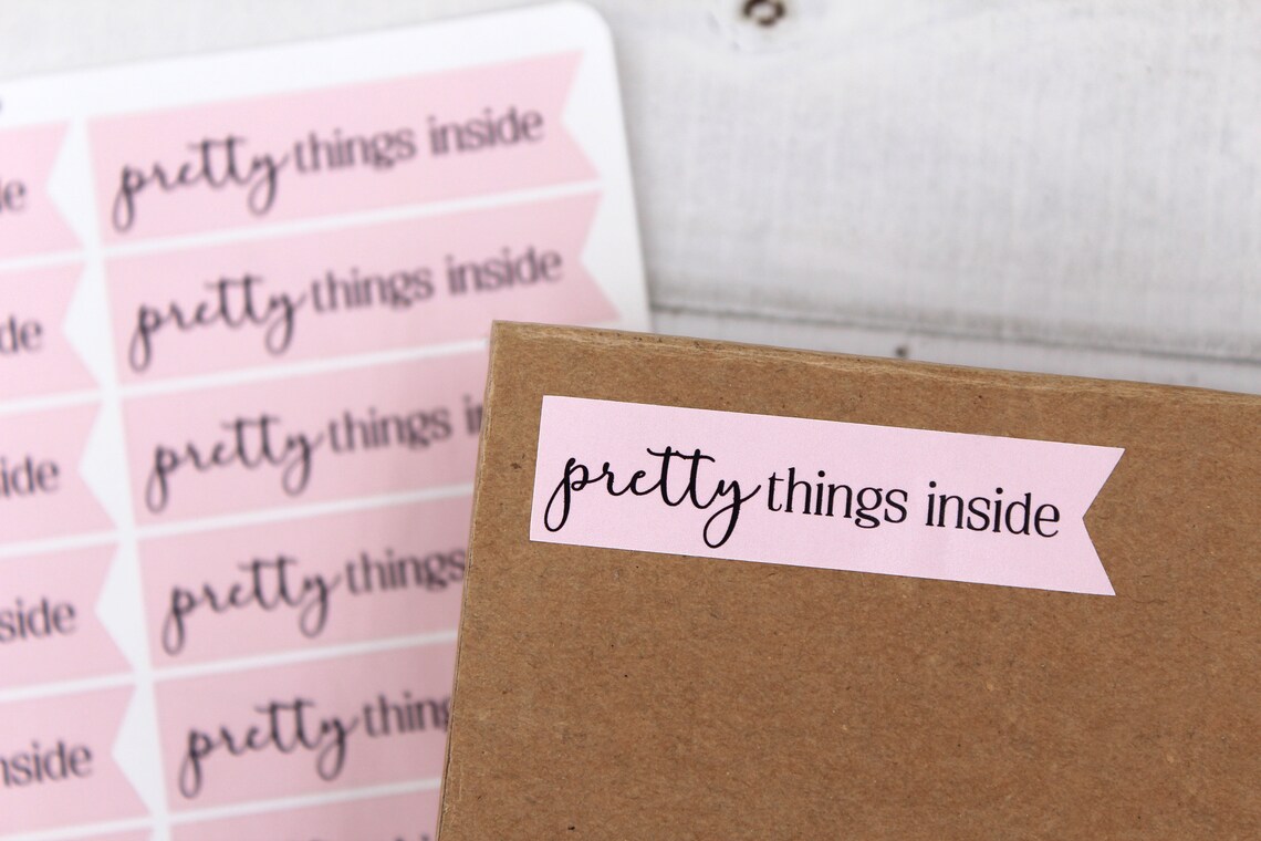 Pretty Things Inside Stickers, Pink Happy Mail Sticker, Thank You for ...