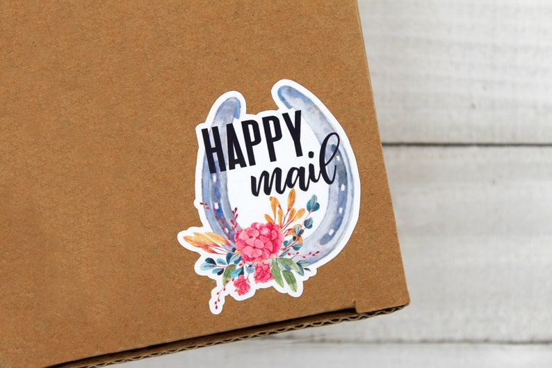 Horseshoe Flowers Happy Mail Stickers, Equestrian Floral Sticker, Thank ...