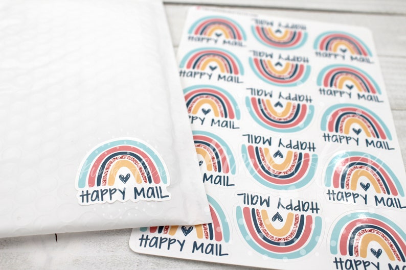 Happy Mail Rainbow Stickers Thank You for Shopping Small - Etsy