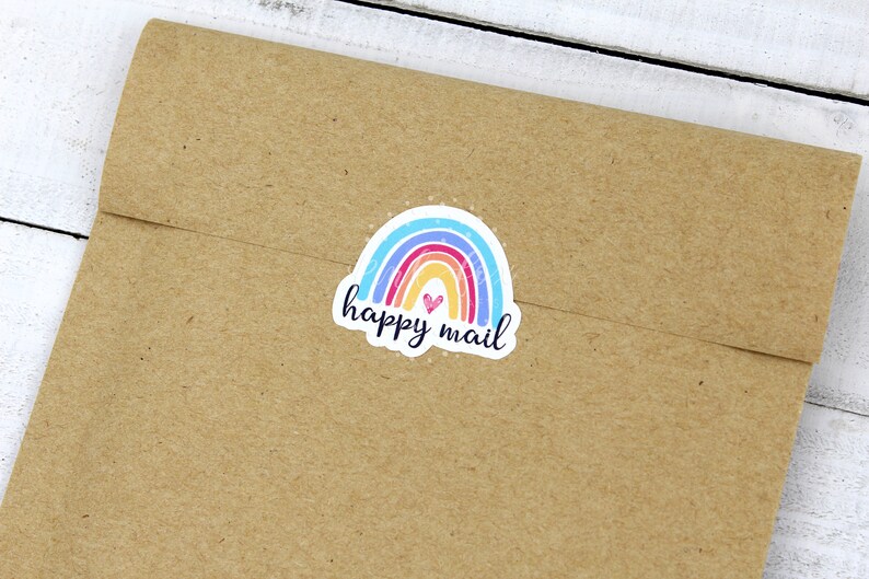 Happy Mail Rainbow Sticker Cute Rainbow Stickers Thank You | Etsy