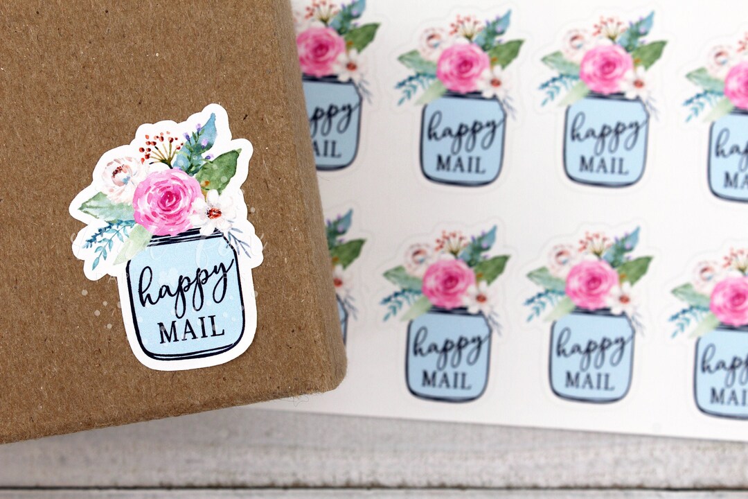 Mason Jar Flowers Happy Mail Stickers, Spring Flowers Thank You Sticker ...