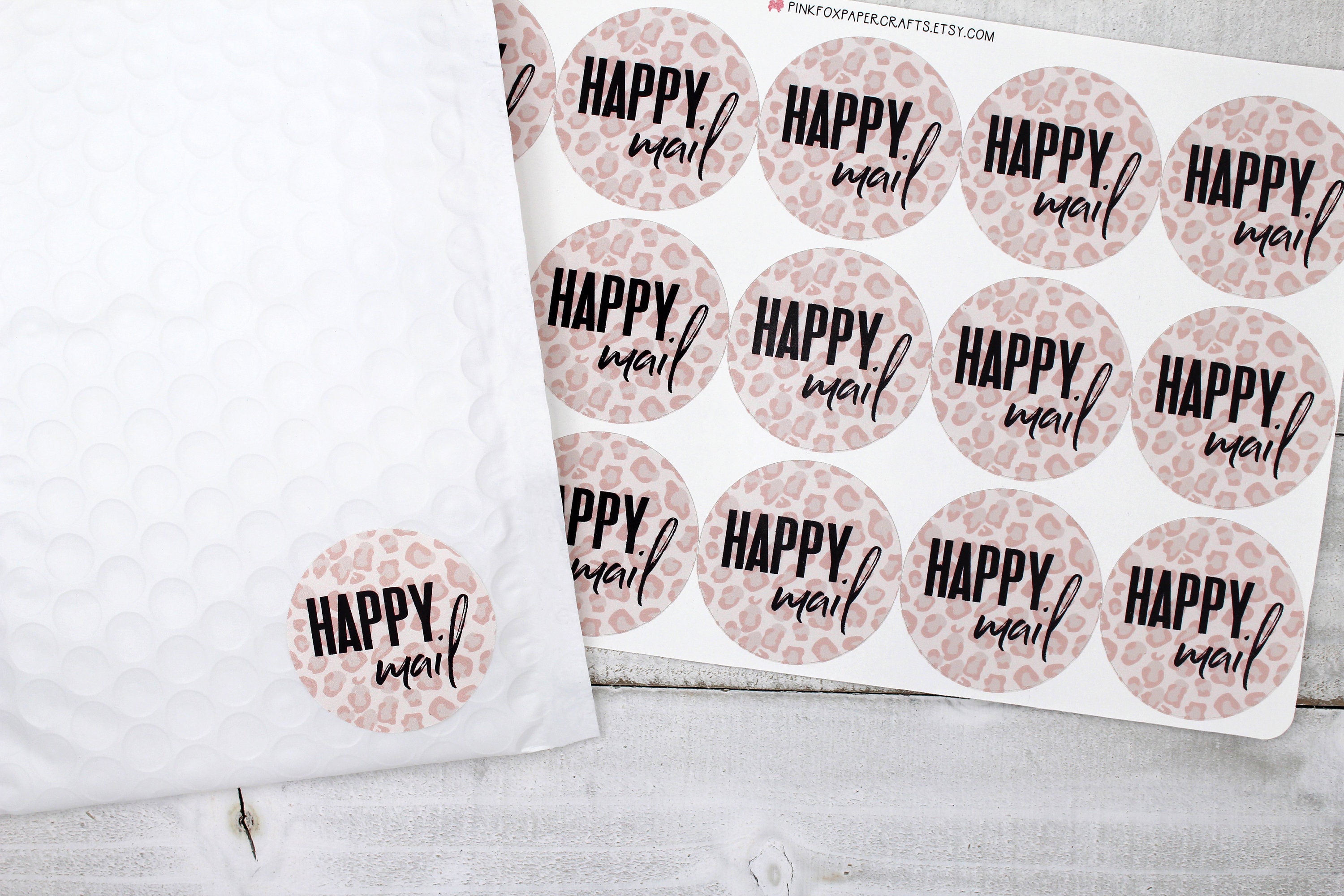 Happy Mail Leopard Sticker Pink Mauve Happy Mail Packaging | Etsy