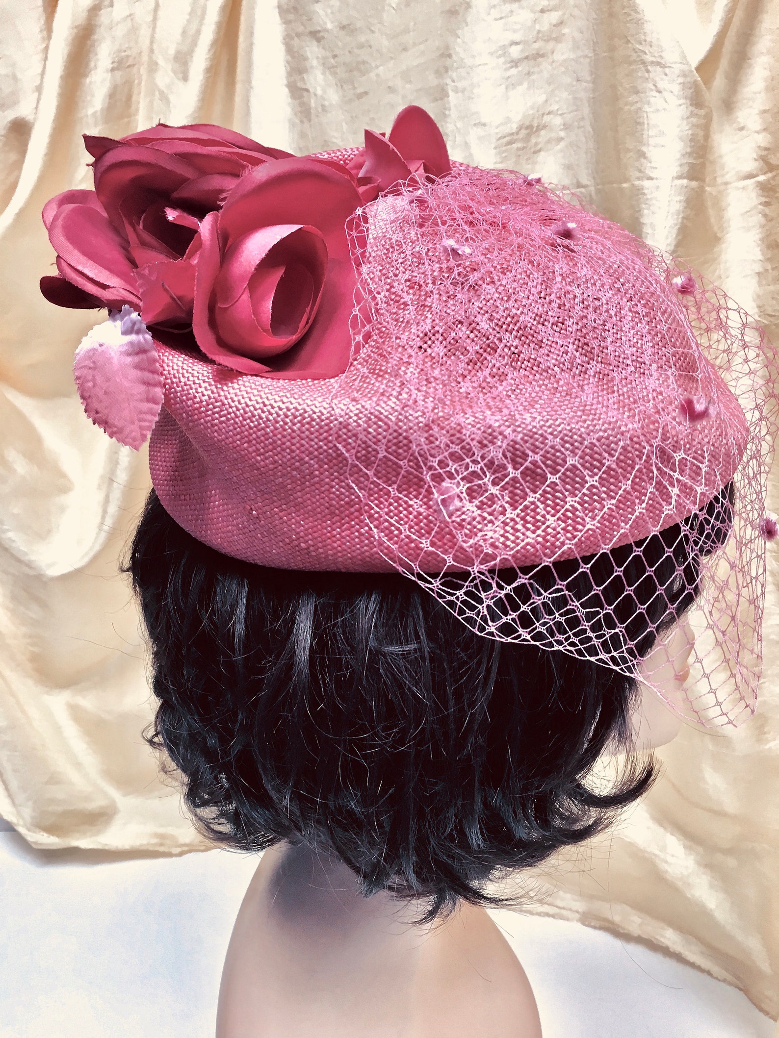 Elegant Vintage Mr. Charles Rose Pink Veiled Fascinator With Large ...