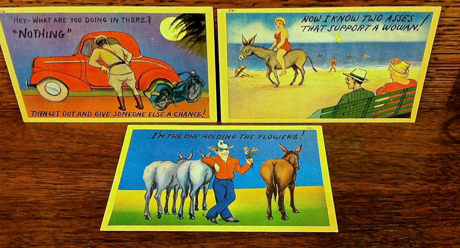 3 Humorous 1940s Vintage Postcards Unused Brightly Colored ~motorcycle ...