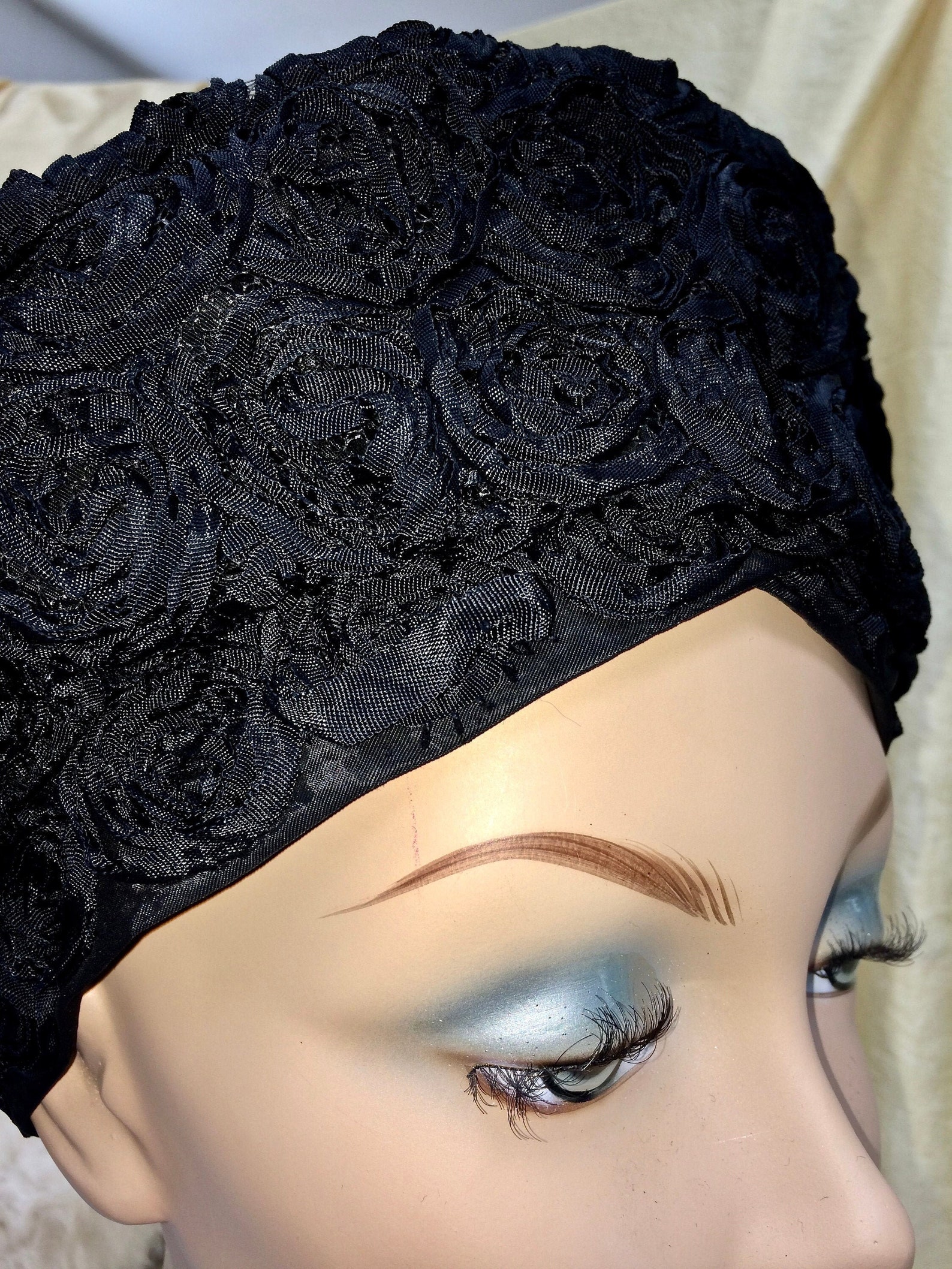 Elegant Vintage Soutache Turban of Black Ribbon-roses lilli - Etsy