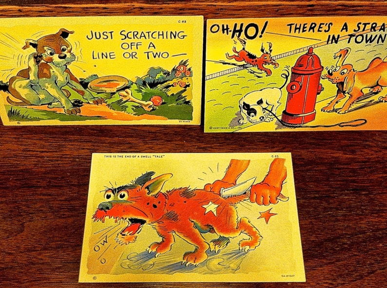 Three Humorous 1940s Vintage Postcards ~unused ~brightly Colored ...