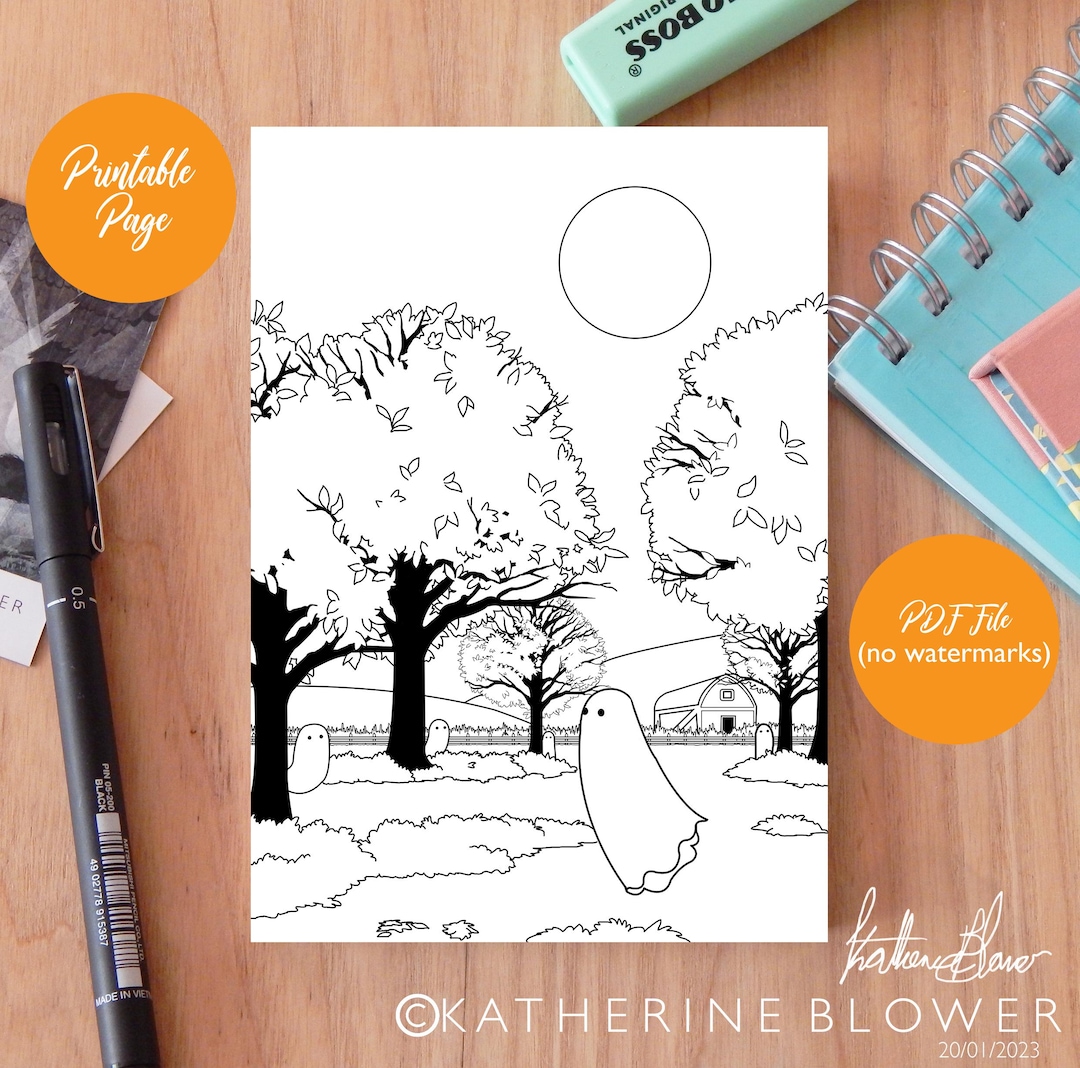 Golden Leaves Printable Digital Colouring Book Page - PDF File - Etsy