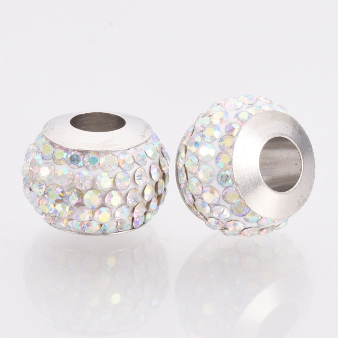 NEW 20/pc Glitter Crystal/ AB White 12.5x10mm Paved Crystal Spacer ...