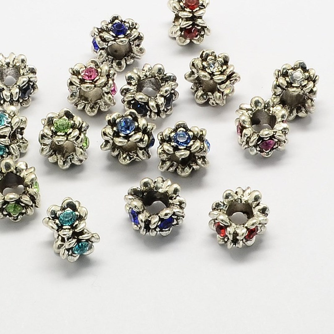 NEW 10/pc Flower Super FANCY Metal /crystal Spacer European Beads Clear ...