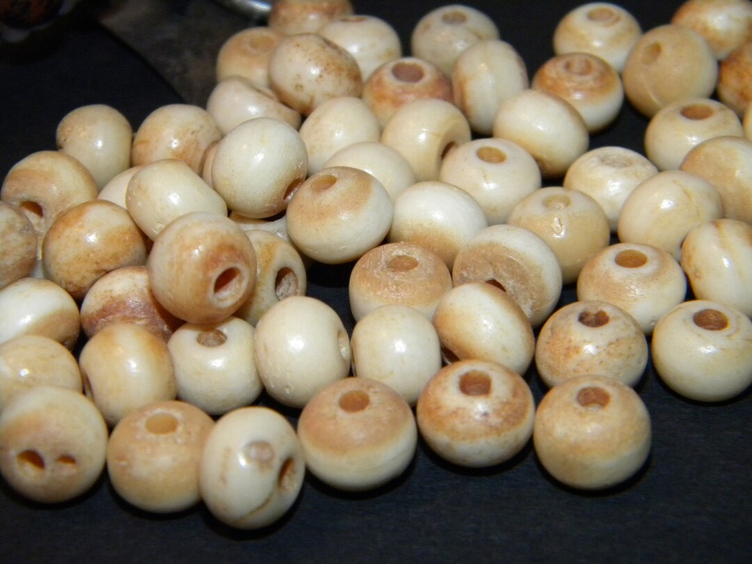 New 100/pc Buffalo Bone Beads Round Smooth Natural 7x9mm Nepal Medium ...