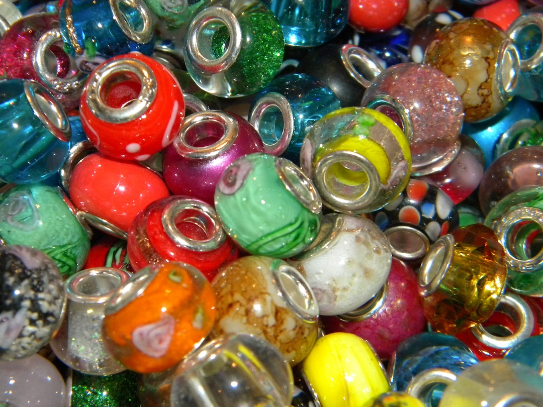 50/pc GLASS Large Hole European Beads 13.5mm-14.5mm Mixed Colors ...