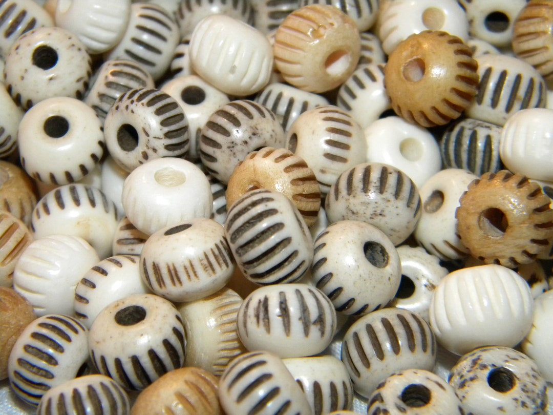 New 50/pc Buffalo Bone Beads LOT Rondelle 9x7mm Notched Edge Mixed ...