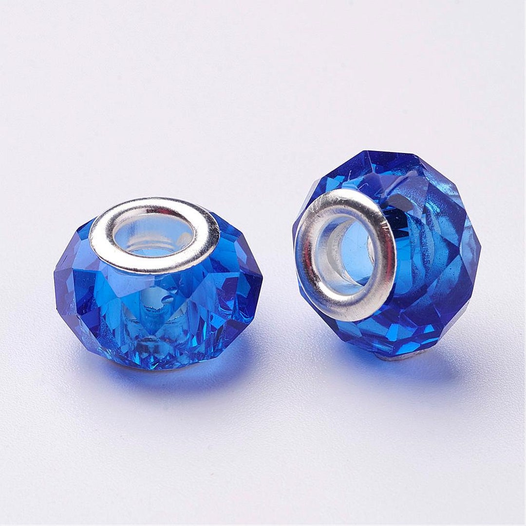 NEW 20/pc Dark Blue Solid RESIN Large Hole Faceted European 14mm Beads ...